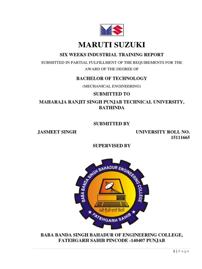 Six Weeks Industrial Training Report Pdf Clutch Turbocharger