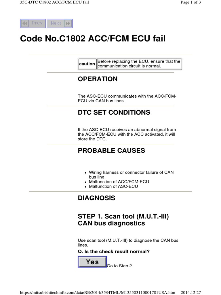 Code No.C1802 ACC/FCM ECU Fail: Operation | PDF | Medical Diagnosis ...