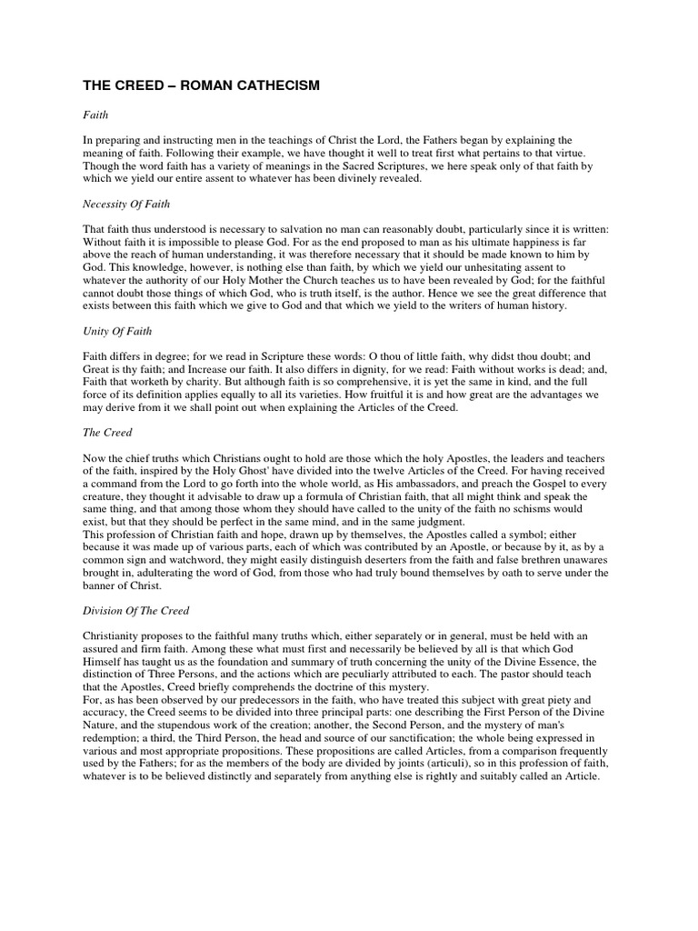 Excerpt From Roman Cathecism - The Creed | PDF | Faith | Creed