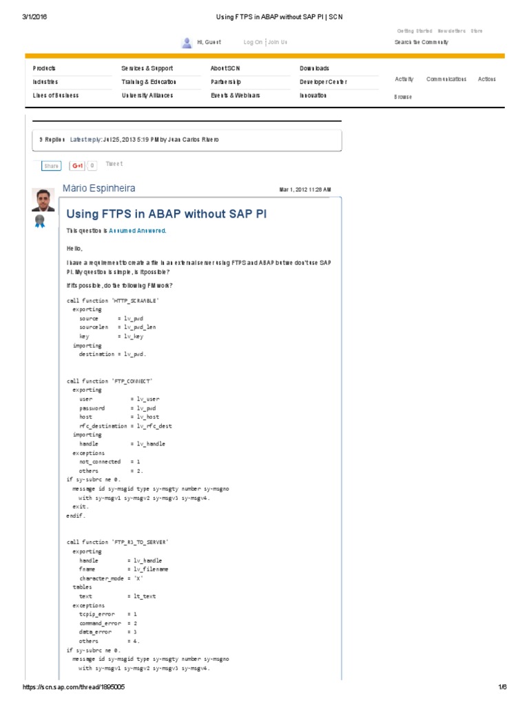 Using Ftps In Abap Without Sap Pi Scn Pdf Pdf File Transfer Protocol Computer Architecture