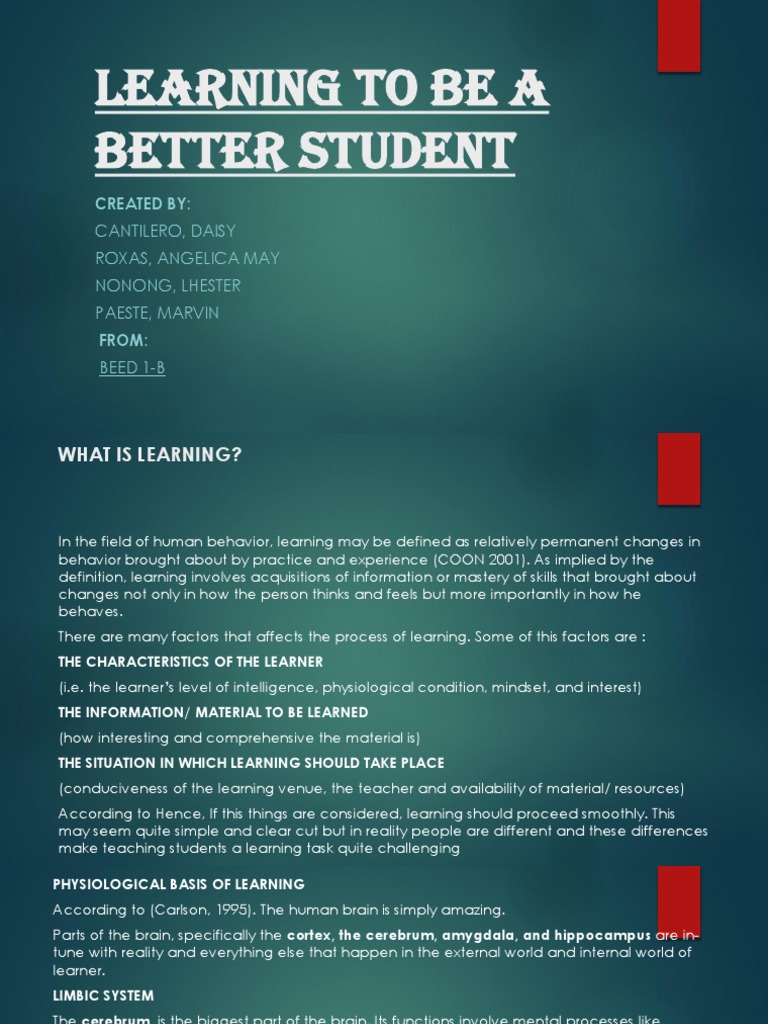 Learning To Be A Better Student | PDF | Metacognition | Limbic System