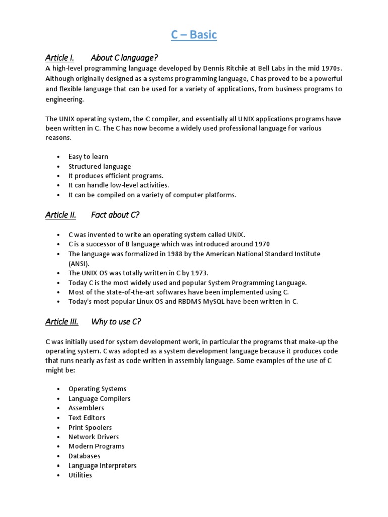 C Basic Concept Pdf C Programming Language Data Type 4549