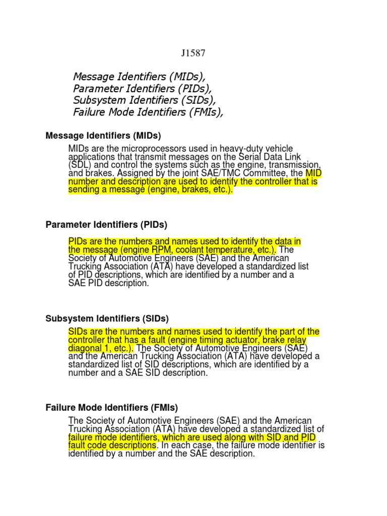 Mid Sid Pid Fmi - Automotive Meaning | PDF