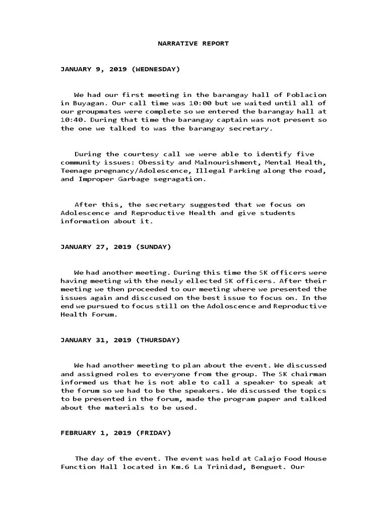 Narrative Report CSC | PDF