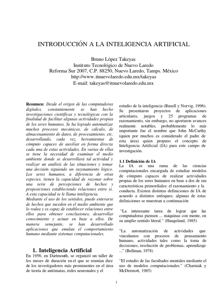 ARTICULO Introduccion A La Inteligencia Artificial | PDF | Inteligencia ...