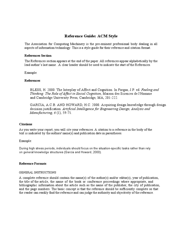 Reference Guide: ACM Style: Thinking: The Role of Affect in Social ...