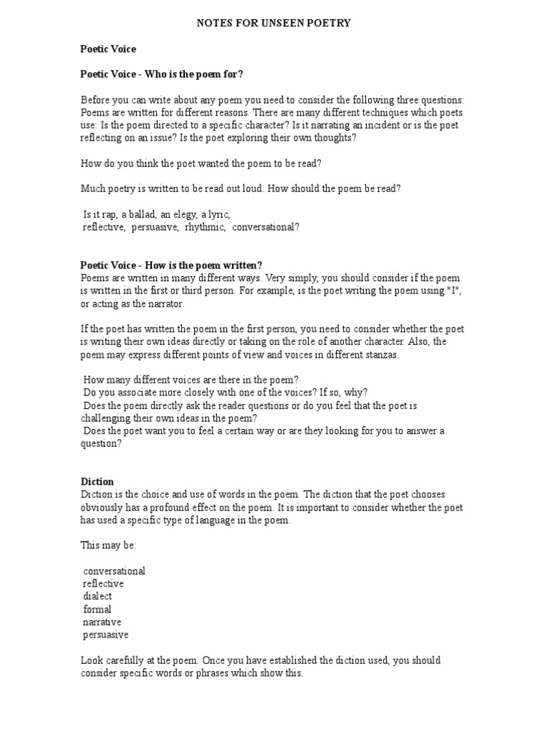Unseen Poetry Notes | PDF | Rhyme | Poetry