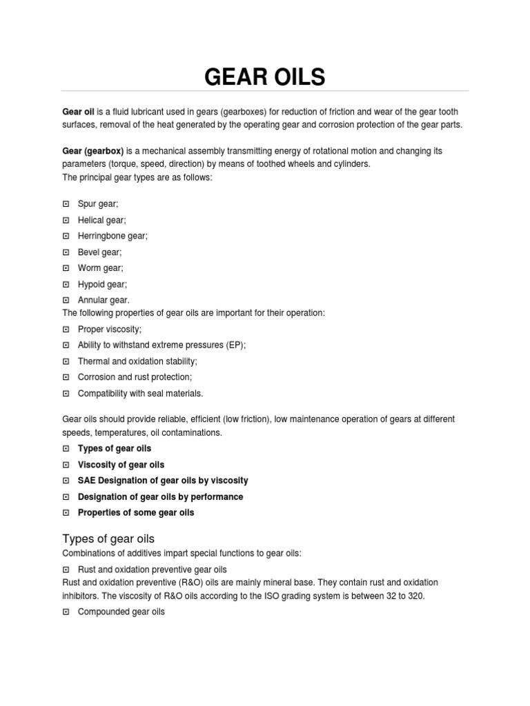 Gear Oils: Gear Oil Is A Fluid Lubricant Used in Gears (Gearboxes) For ...