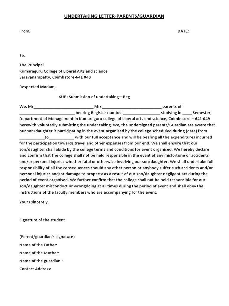 Parent Undertaking Form | PDF
