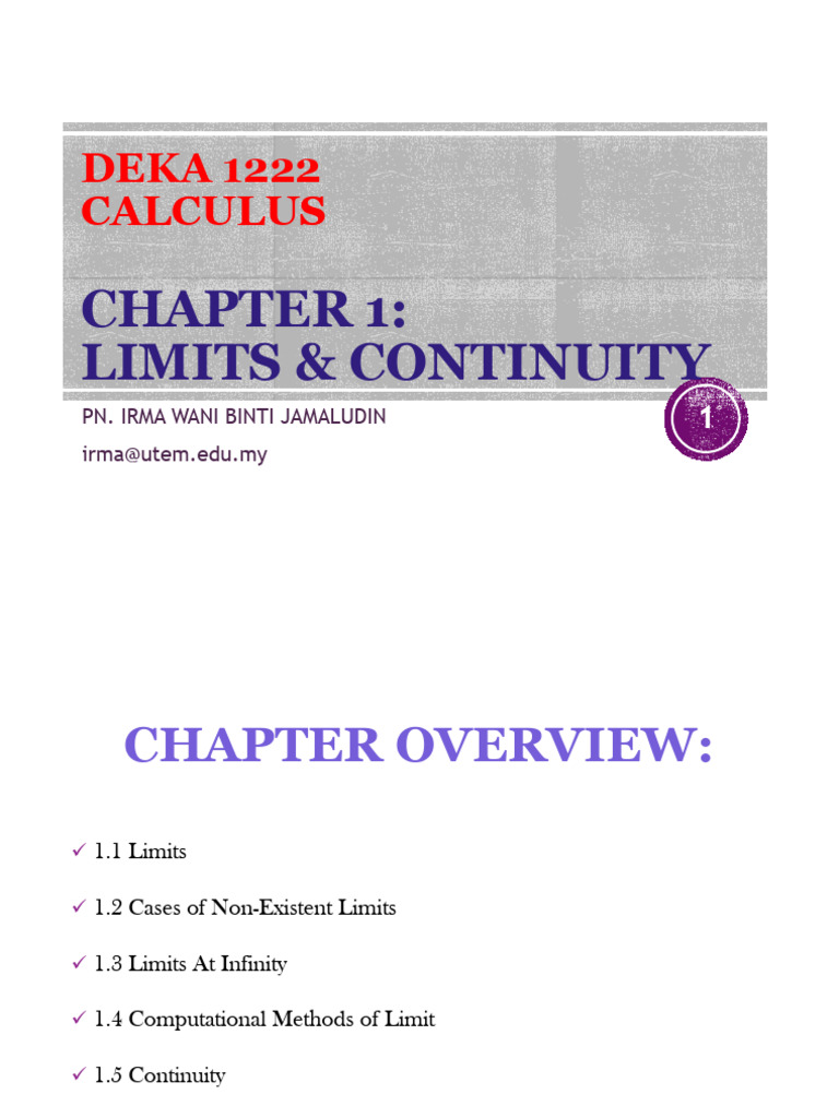 Chapter 1 Limits and Continuity | PDF | Continuous Function | Function (Mathematics)