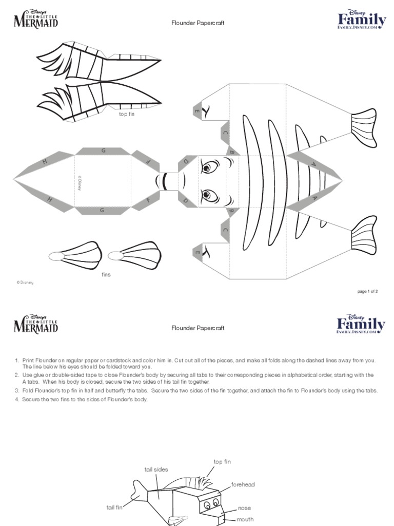 Flounder Little Mermaid Coloring Papercraft Printable 0511 - FDCOM PDF ...