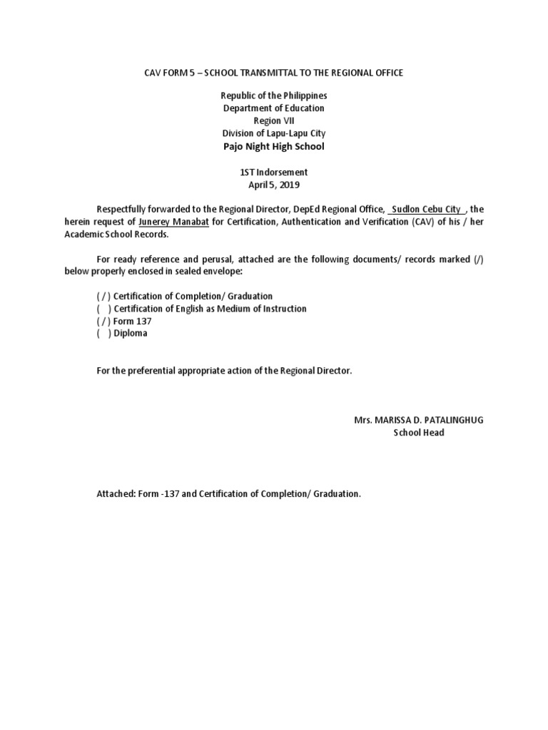 Cav Form 5 | PDF | Behavior Modification | Learning