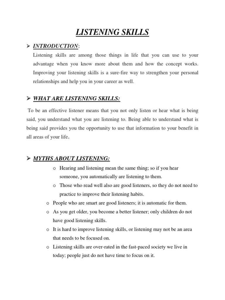 An Introduction To Listening Skills | PDF | Attention | Cognition