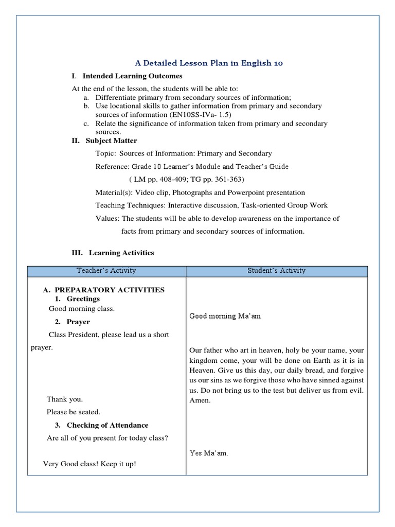 Grade 10 Lesson Plan: Info Sources | PDF | Primary Sources | Lesson Plan
