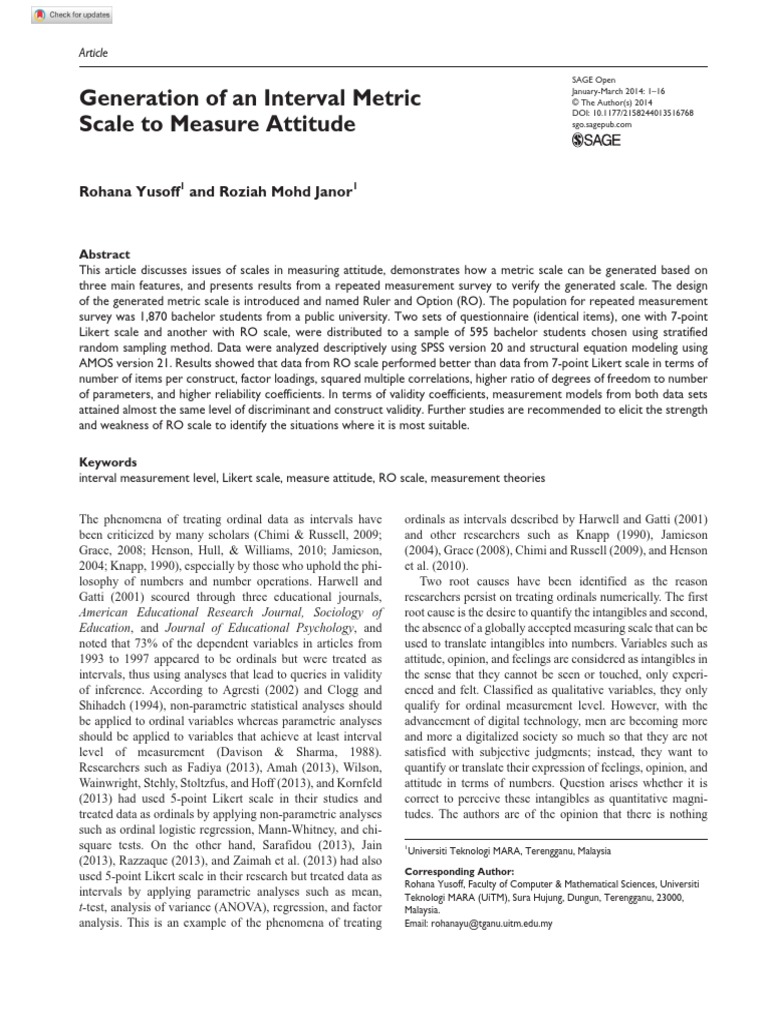 Generation of An Interval Metric Scale To Measure Attitude | PDF ...