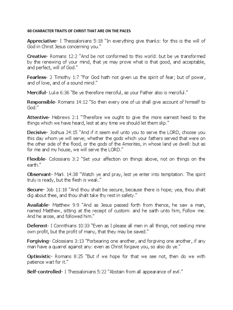 60 Christ-like Character Traits Revealed in Scripture | PDF | Epistle ...