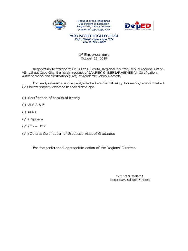 CAV Endorsement | PDF