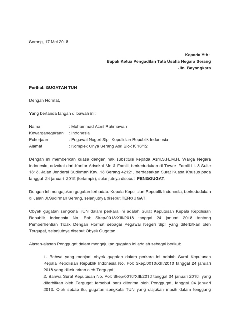 Contoh Surat Gugatan PTUN | PDF