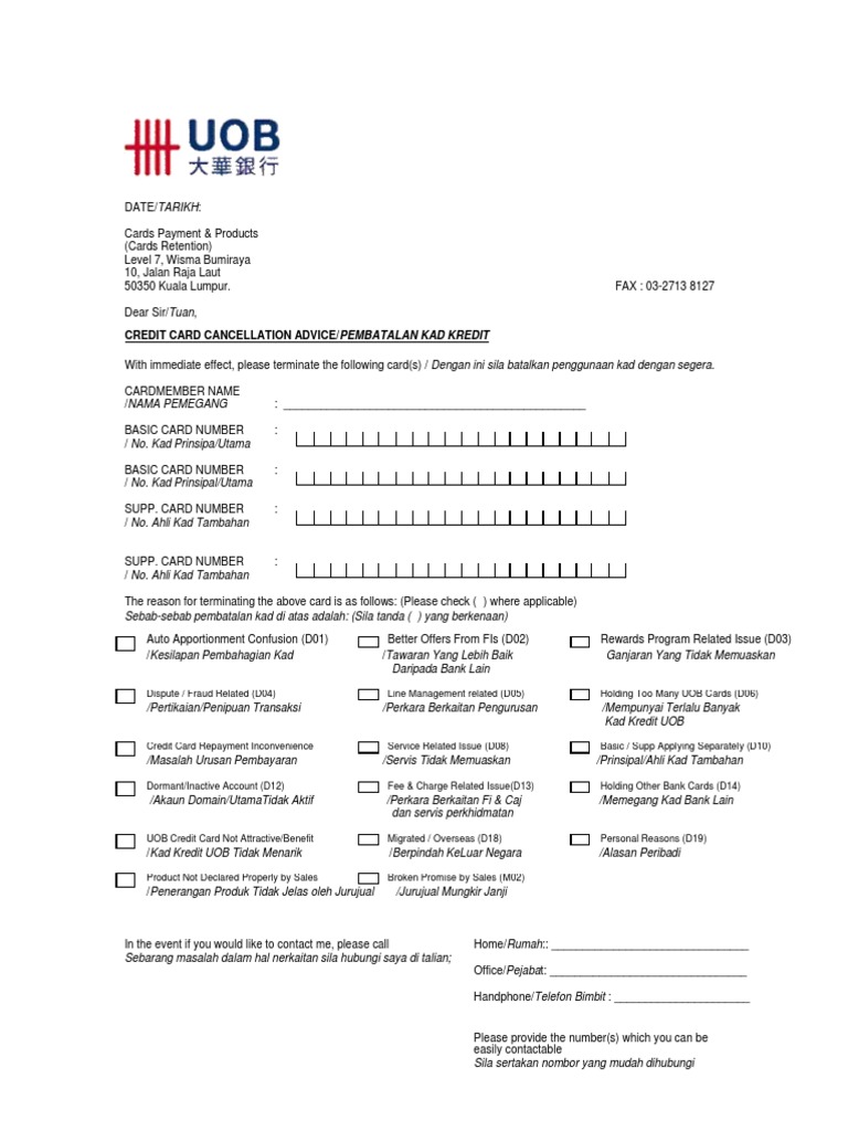 Credit Card Cancellation Form | PDF | Financial Services | Payments