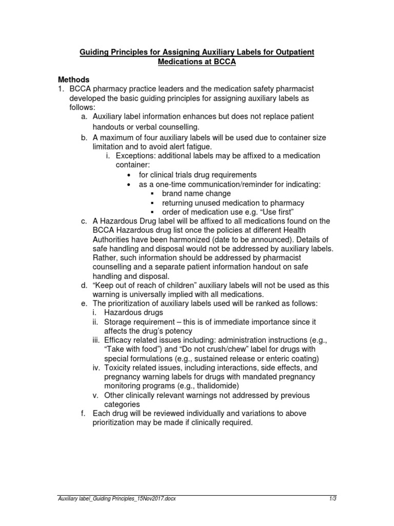 Auxiliary Label Guidelines for Medications | PDF | Pharmacy ...