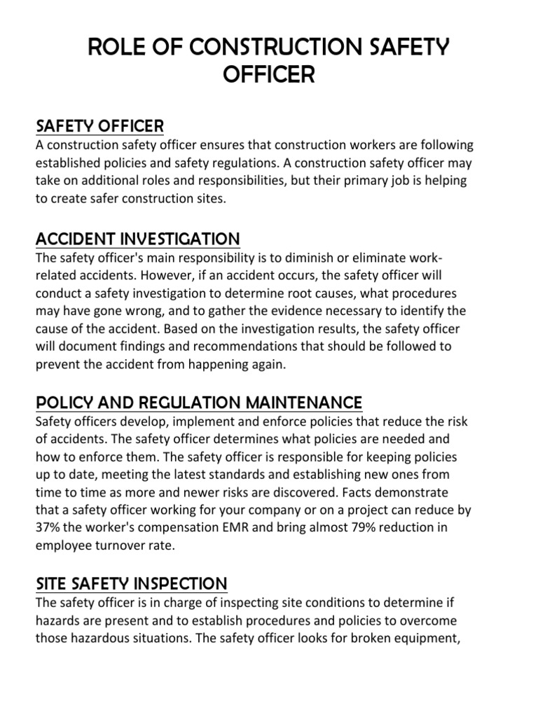 Roles of Safey Officer | Download Free PDF | Occupational Safety And ...