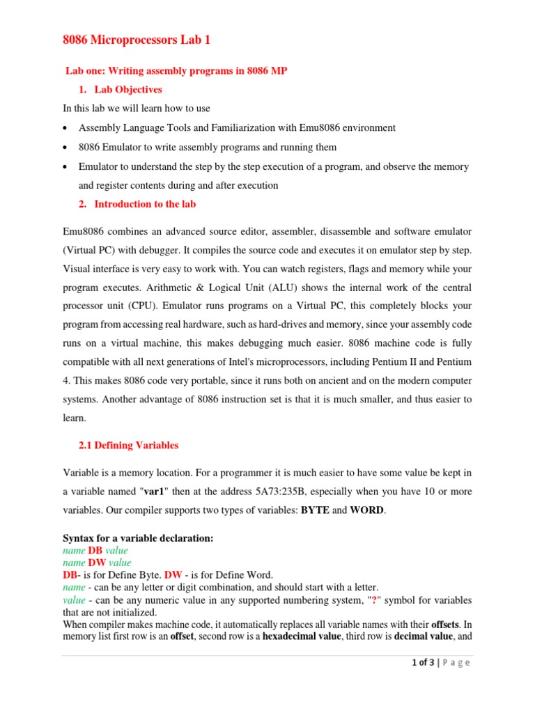 Microprocessor Lab1 | Download Free PDF | Assembly Language | Emulator