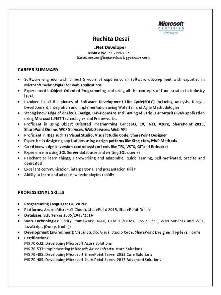 Ruchita Desai .Net Developer | PDF | Microsoft Visual Studio | Web ...