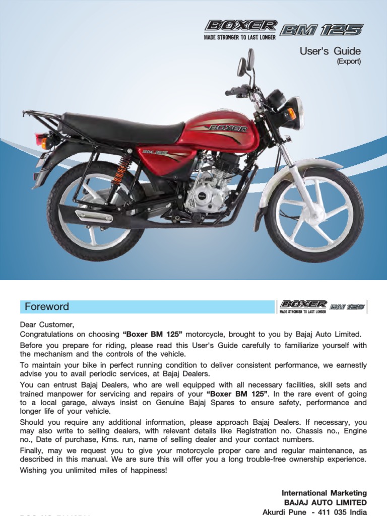 User's Guide to Maintaining and Riding the Boxer BM 125 Motorcycle ...