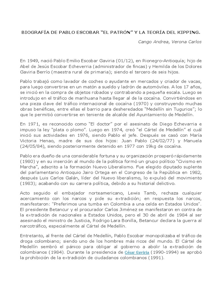 Biografía de Pablo Escobar y Teoría Del Kipping | PDF | Política de colombia | Colombia