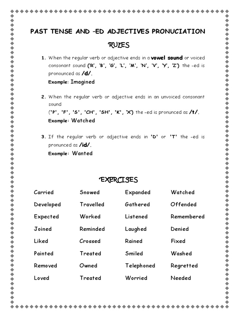 Past Tense and - Ed Adjectives Pronuciation Rules: Vowel Sound /D | PDF