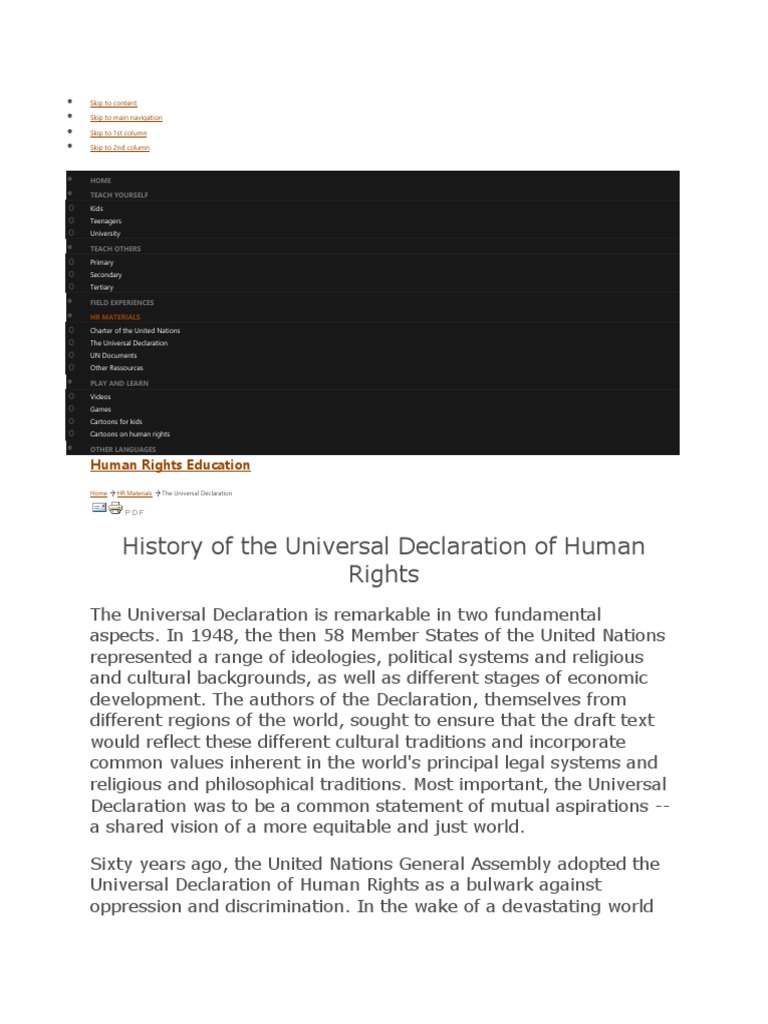 History of The Universal Declaration of Human Rights: o o o o o o | PDF ...