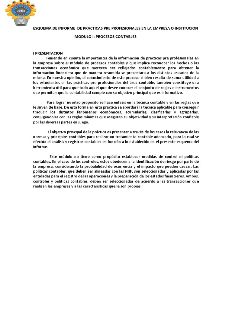 Estructura Del Informe de Practicas Pre Profesionales | PDF | Contabilidad | Estado financiero