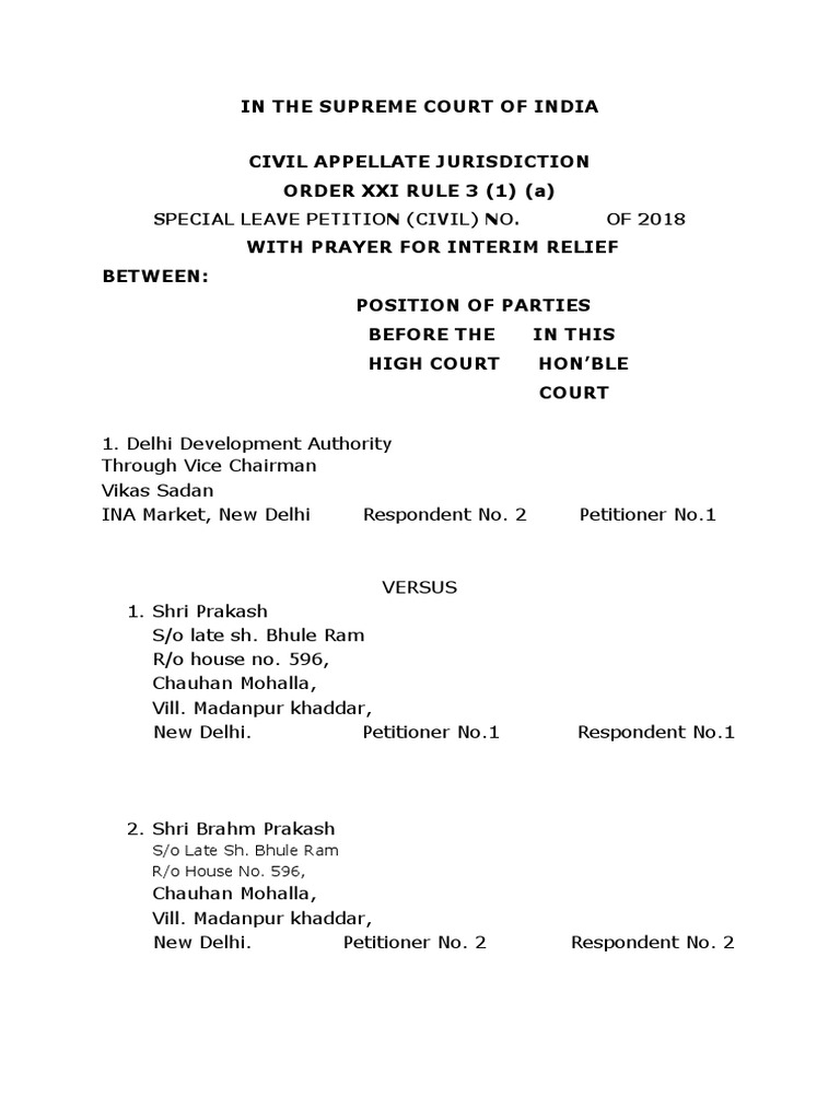 In The Supreme Court of India Civil Appellate Jurisdiction Order Xxi ...