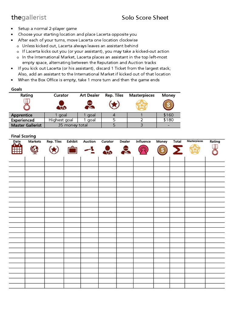Solo Score Sheet | PDF | Home & Garden
