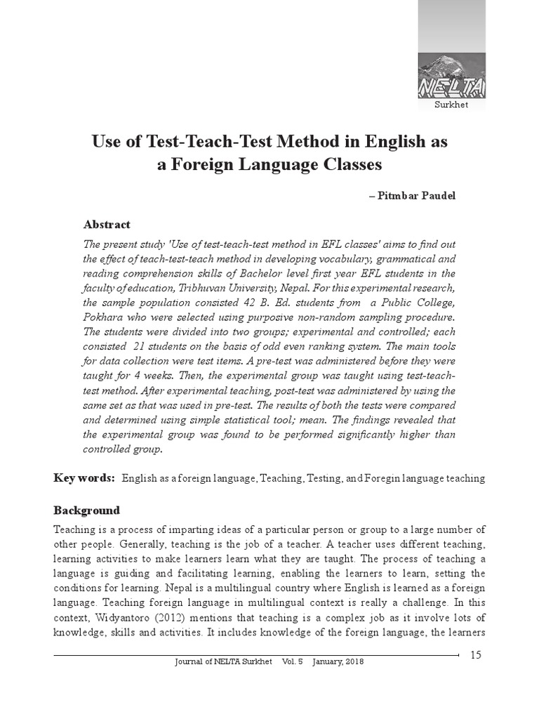 Use of Test-Teach-Test Method in English | PDF | Teachers | Language ...