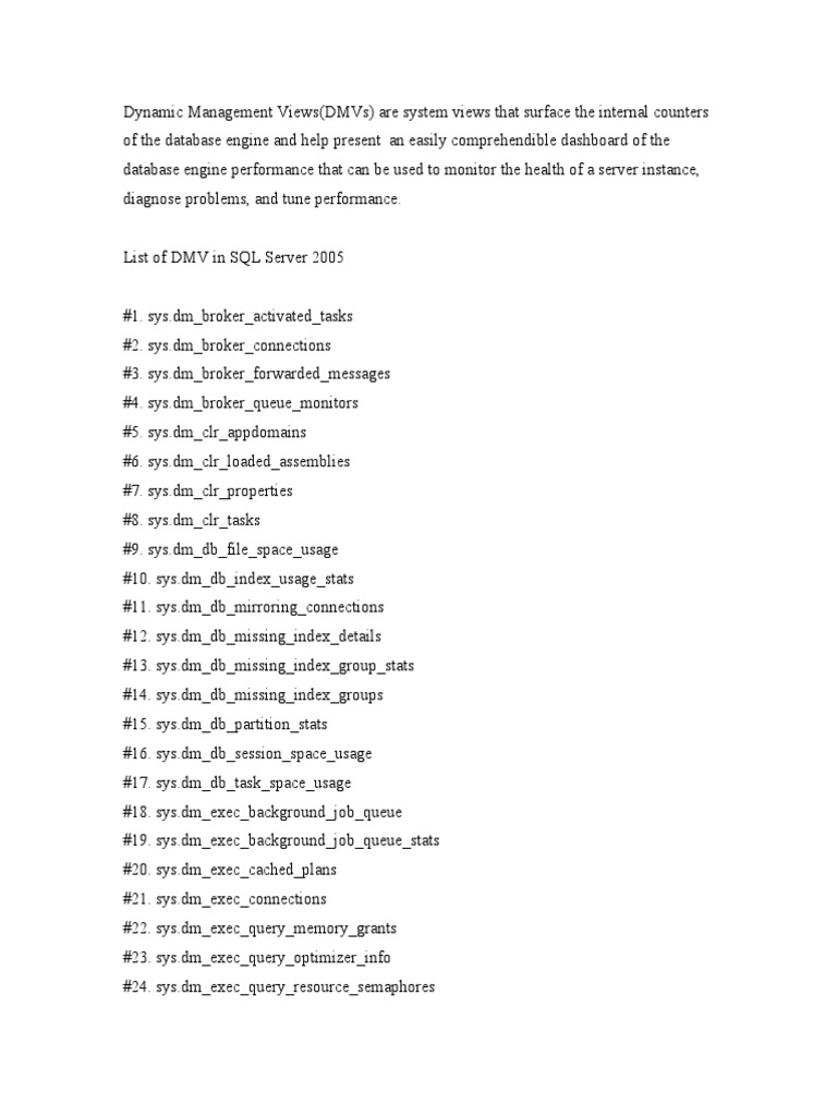 Dynamic Management Views | PDF | Microsoft Sql Server | Database Index