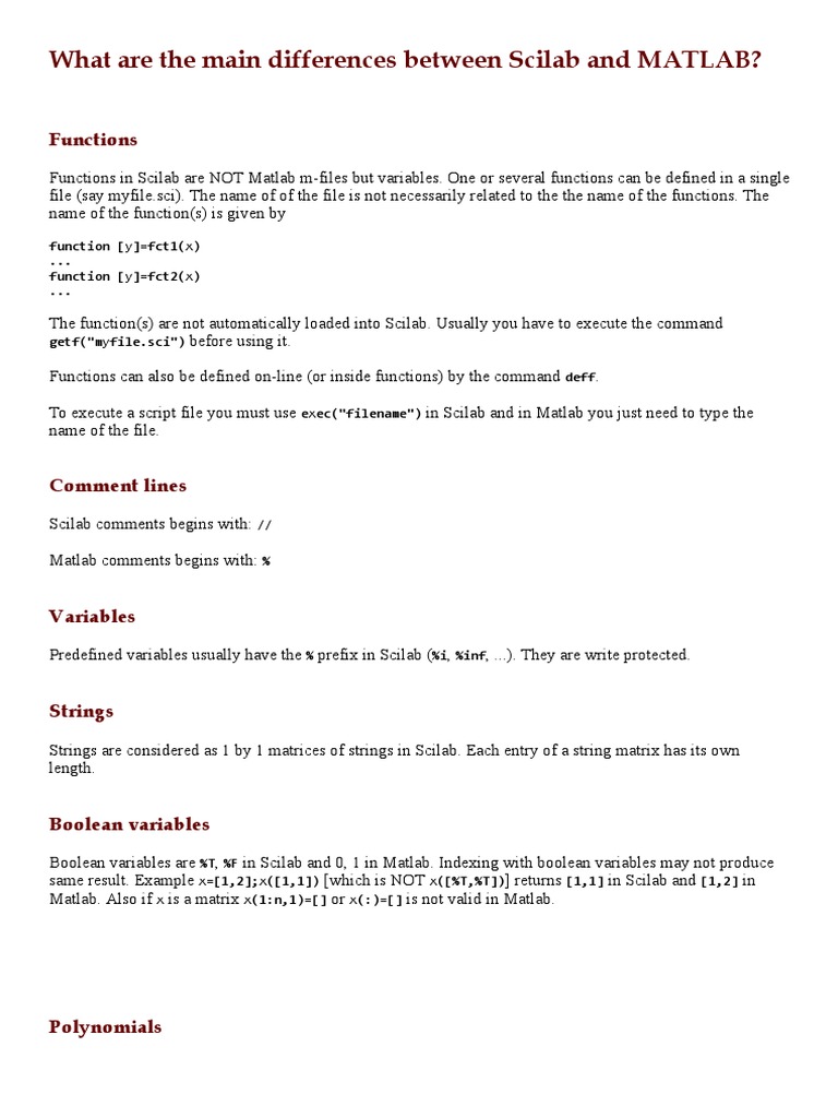 What Are The Main Differences Between Scilab and MATLAB?: Functions ...