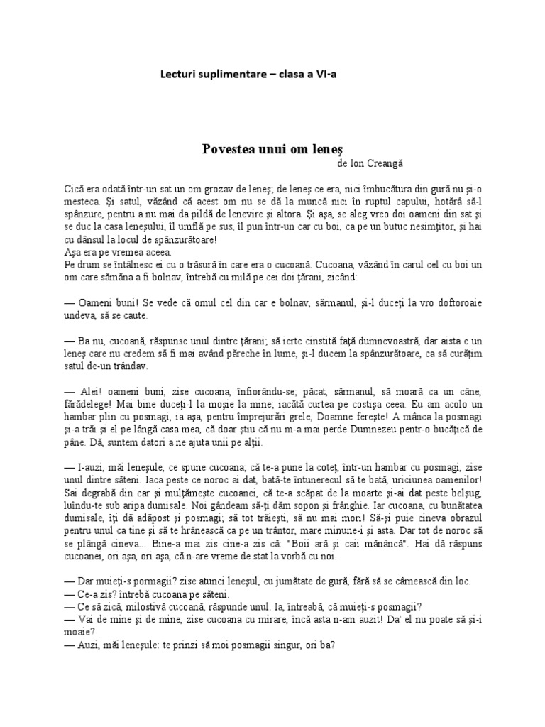 Povestea Unui Om Lenes PDF | PDF