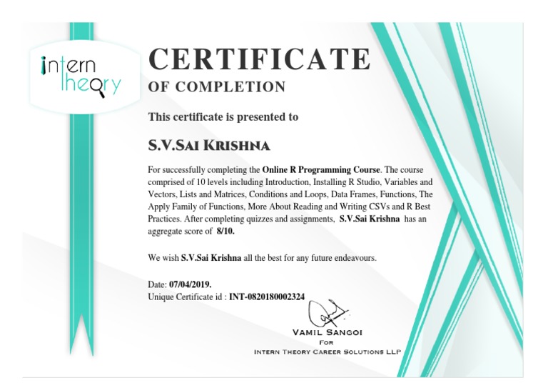 R Programming Course Completion Certificate | PDF | Career & Growth