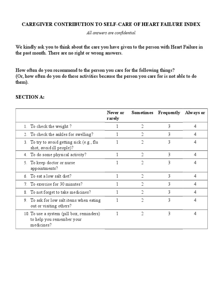 Caregiver Contribution To Self-Care of Heart Failure Index: All Answers ...