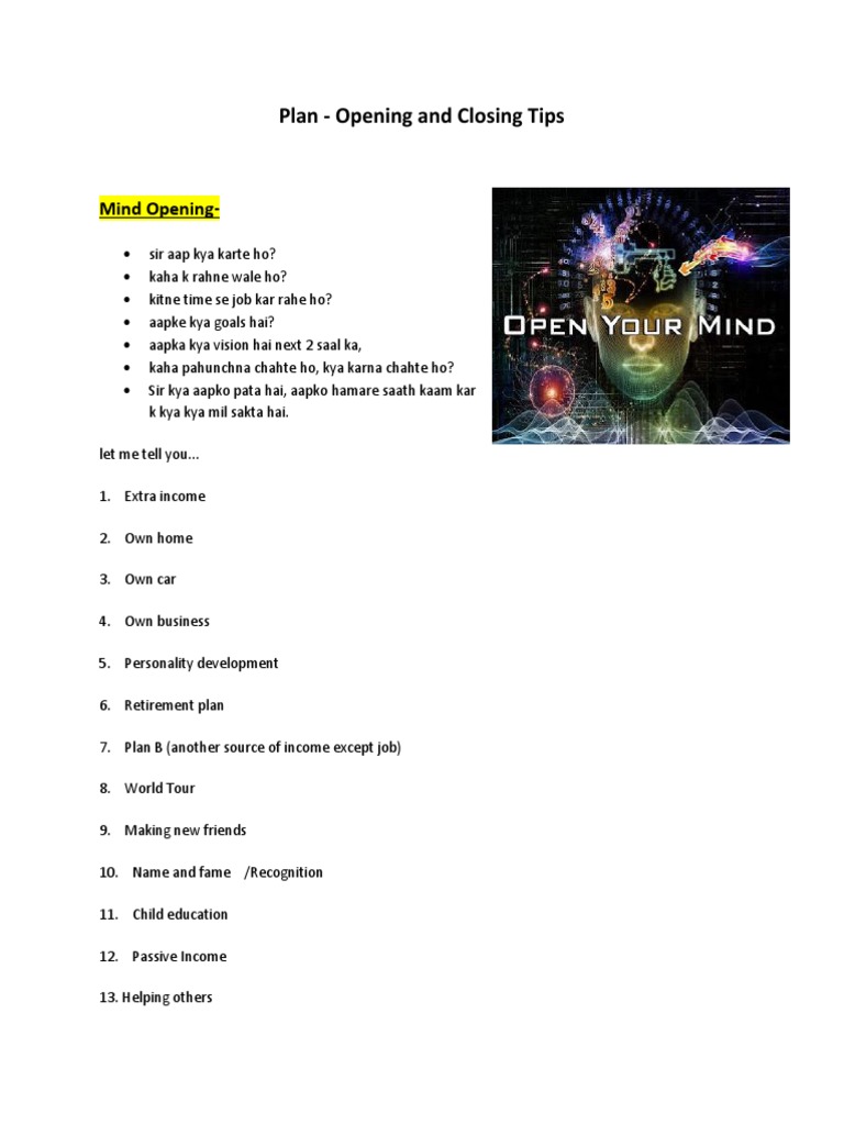 Plan - Opening and Closing Tips | PDF