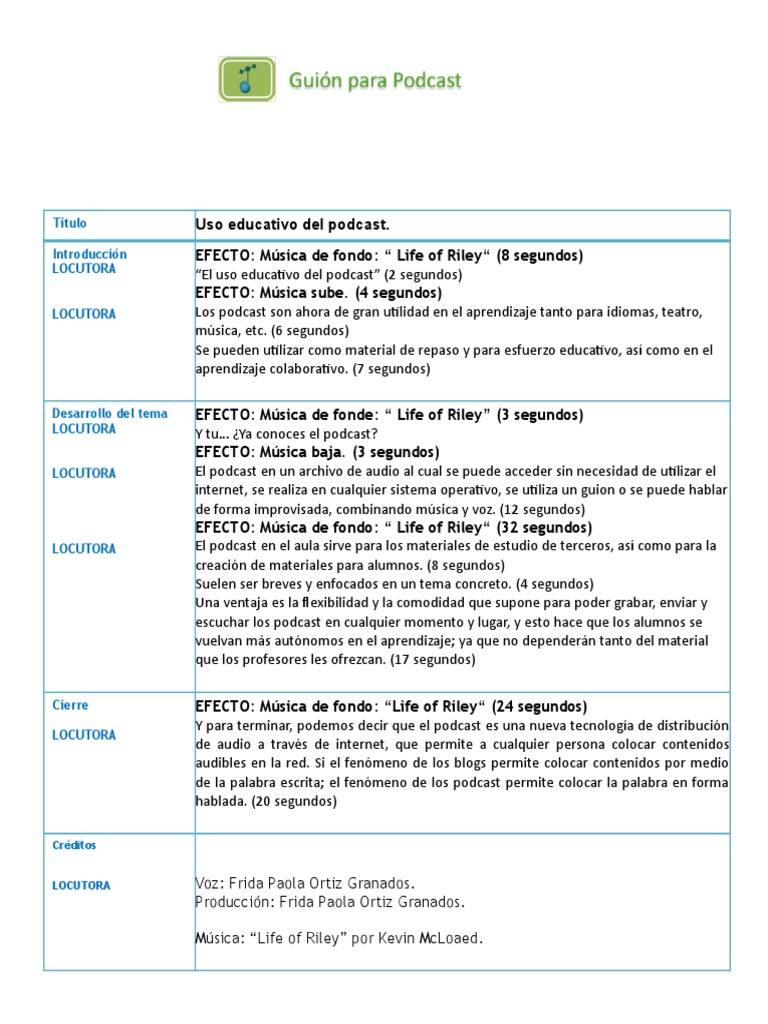 Ejemplo Guion Podcast | Podcast | Internet