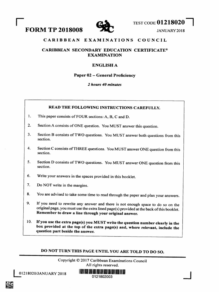CSEC English A January 2018 P2 PDF | PDF | Spanish Language | Spain