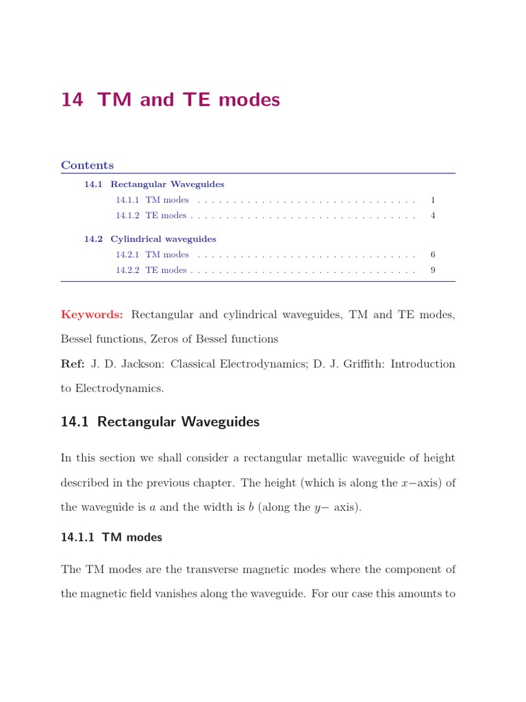 14 TM and TE Modes: 14.1 Rectangular Waveguides | PDF | Physics | Mechanics