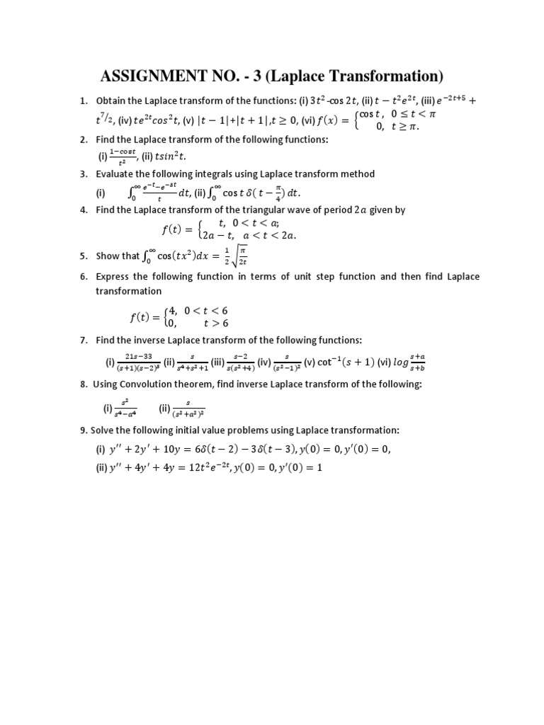 Laplace Transform Assignment Problems | PDF