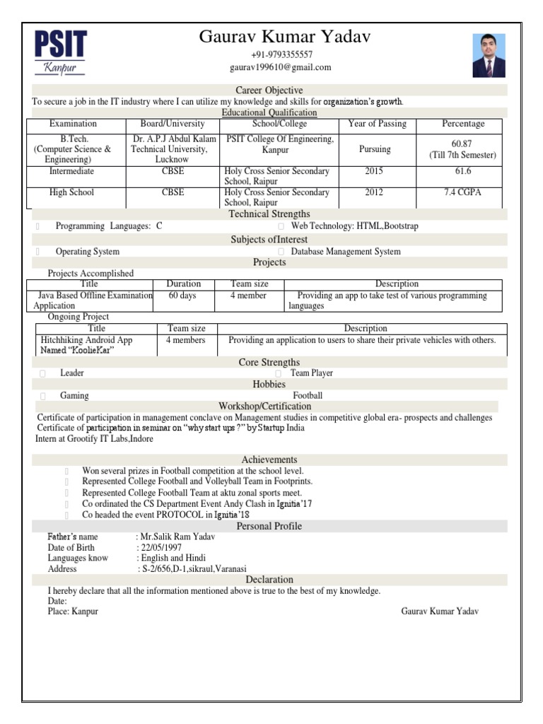 Gaurav Kumar Yadav: Career Objective | PDF | Application Software | Computing