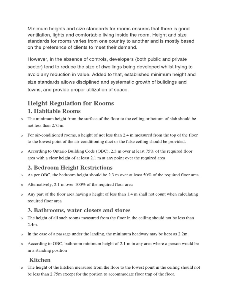 Minimum Heights and Size Standards For Rooms Ensures That There Is Good ...