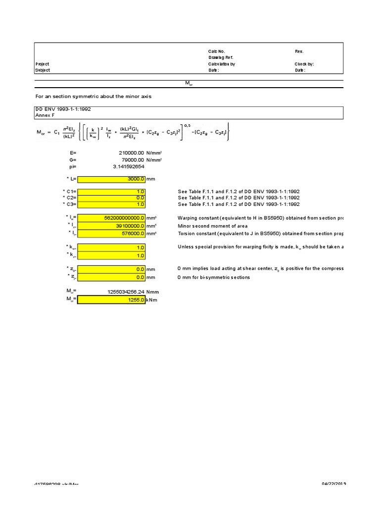 Calc No. Rev. Drawing Ref. Project Calculation by Check By: Subject ...