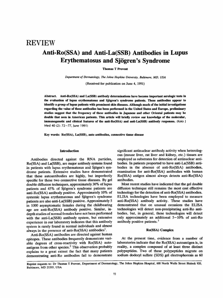Anti-Ro (SSA) and Anti-La (SSB) Antibodies in Lupus Erythematosus and ...