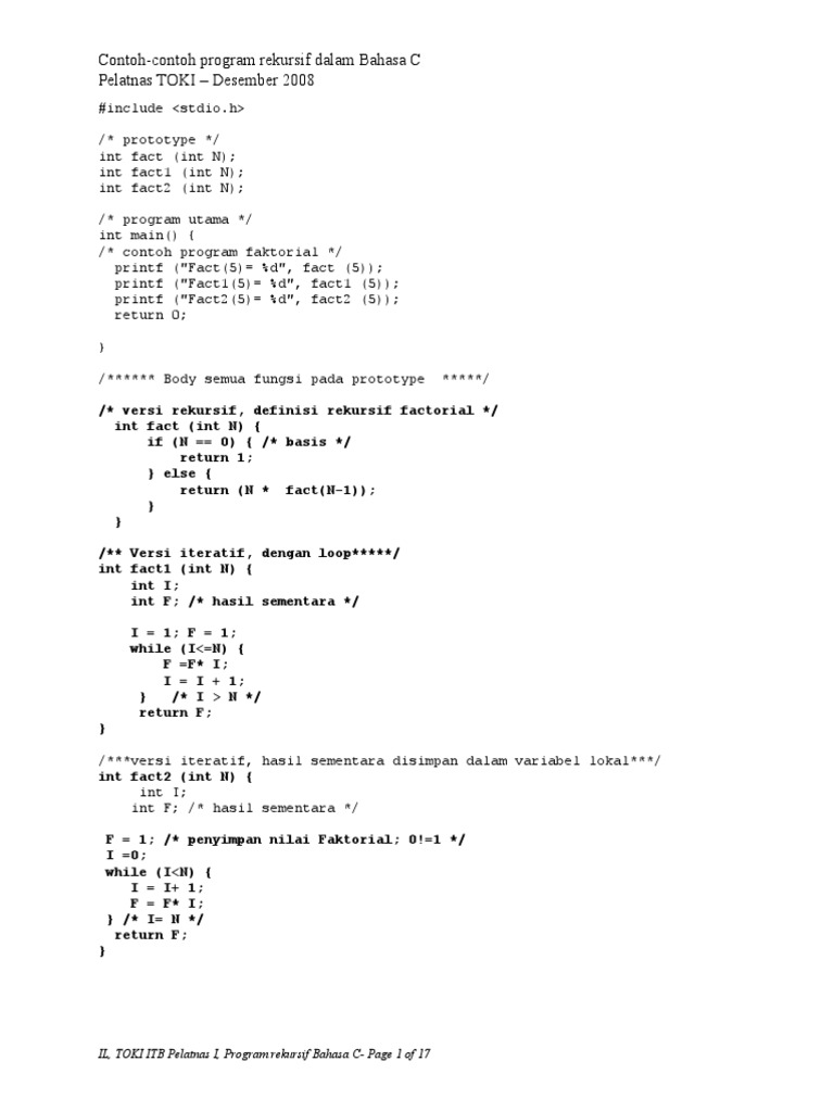Contoh Program Sederhana Rekursif Dengan Bahasa C | PDF